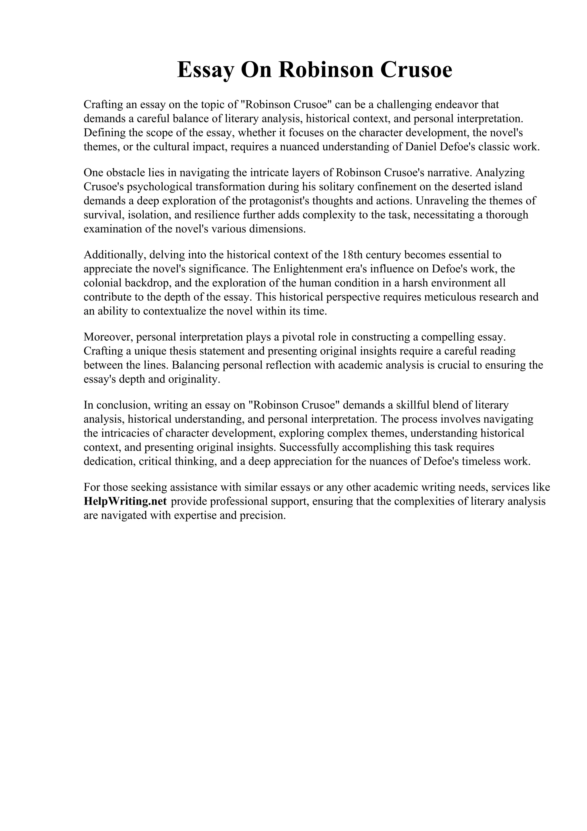 Essay On Robinson Crusoe | PDF