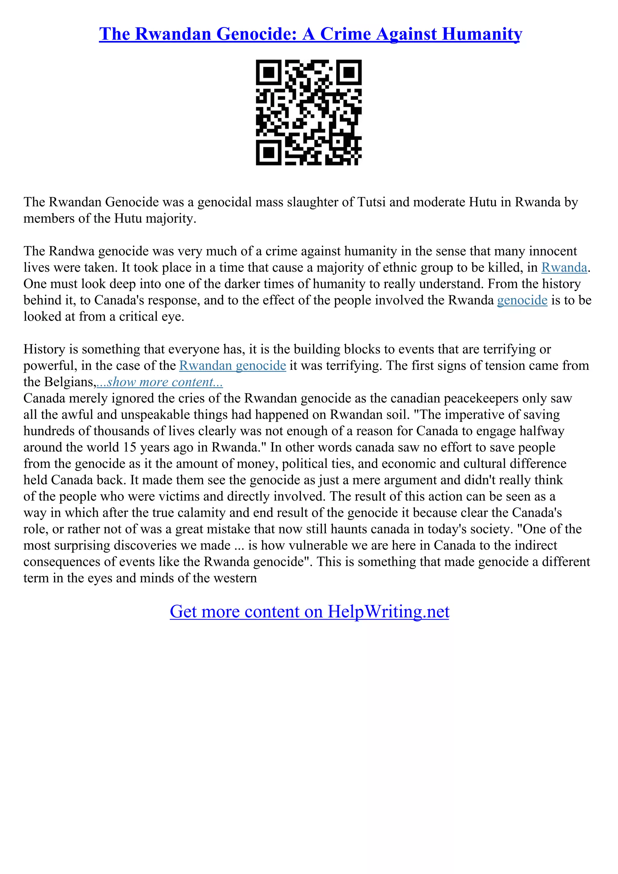 Essay On Rwanda Genocide | PDF