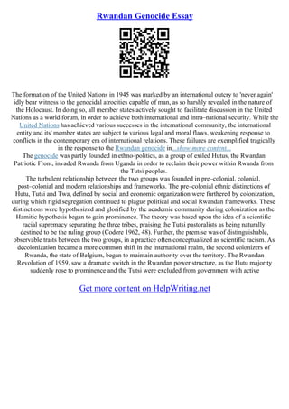 Essay On Rwanda Genocide | PDF | Death, Injury, or Military Conflict ...