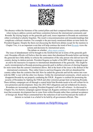 Essay On Rwanda Genocide | PDF