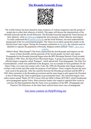 Essay On Rwanda Genocide | PDF | Death, Injury, or Military Conflict ...