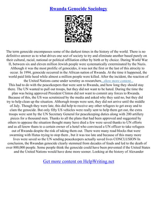 Essay On Rwanda Genocide | PDF | Death, Injury, or Military Conflict ...