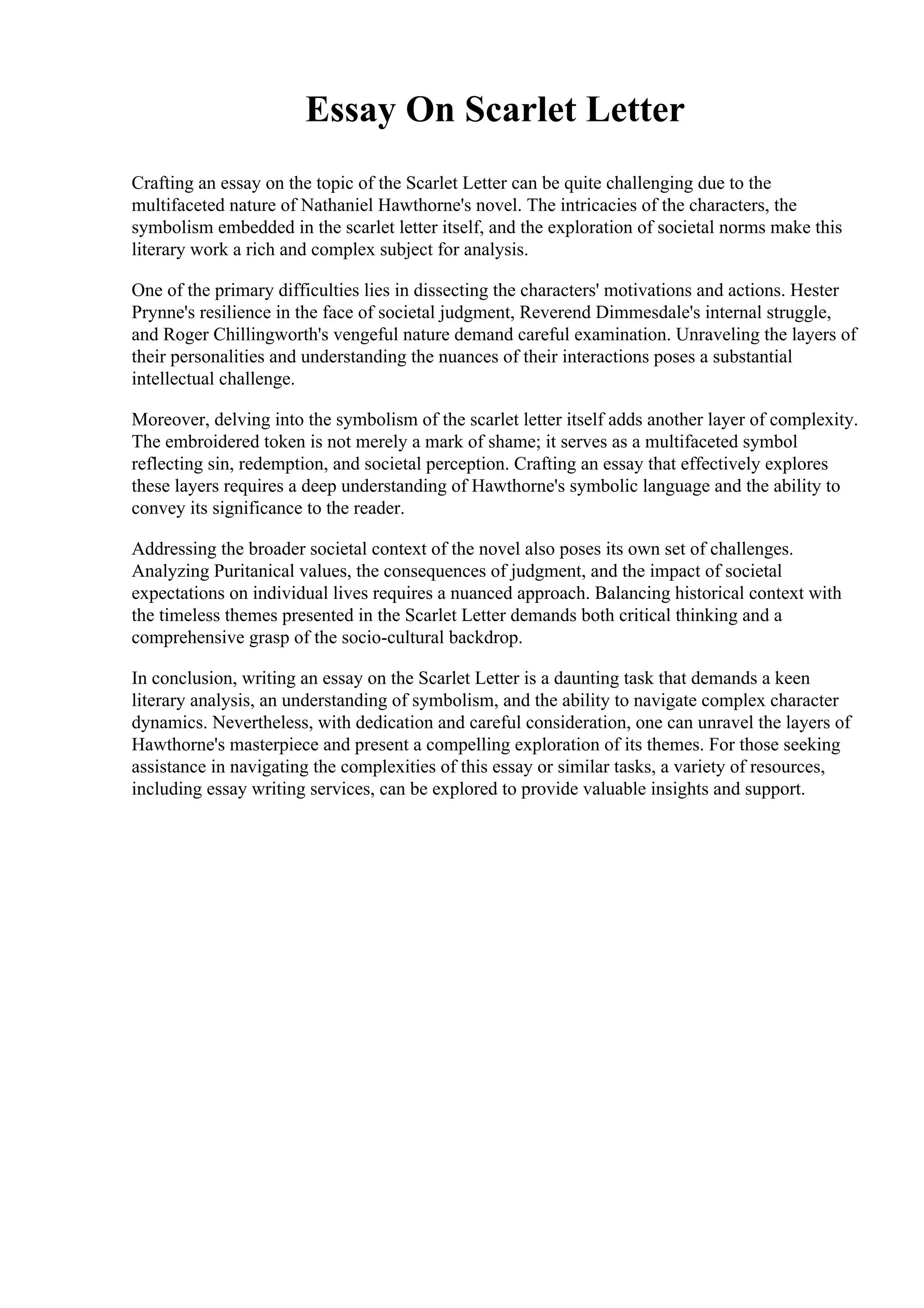 Essay On Scarlet Letter. University of California Los Angeles | PDF