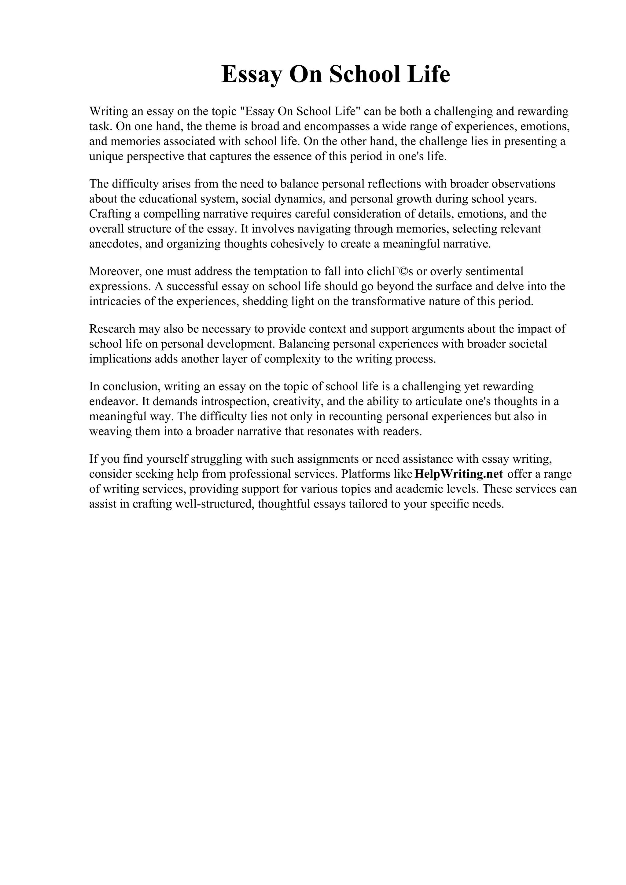 Essay On School Life | PDF