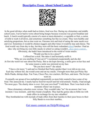 Essay On School Lunches | PDF | Nutrition | Healthy Living