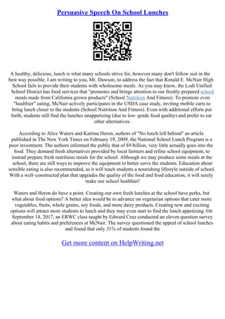 Essay On School Lunches | PDF | Nutrition | Healthy Living