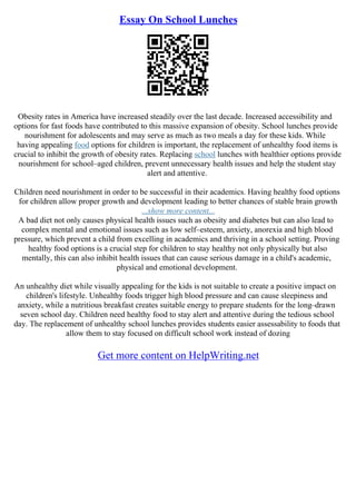 Essay On School Lunches | PDF | Nutrition | Healthy Living
