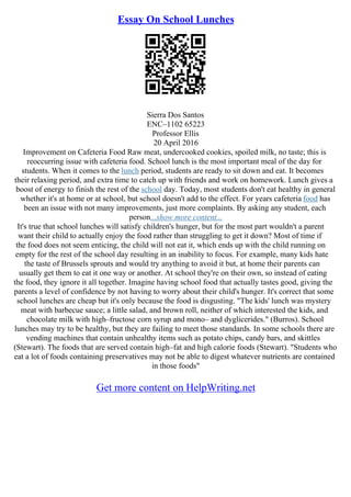 Essay On School Lunches | PDF