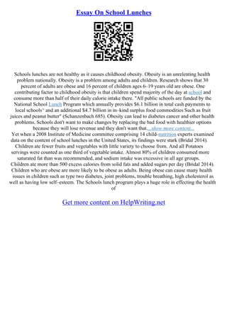 Essay On School Lunches | PDF | Nutrition | Healthy Living