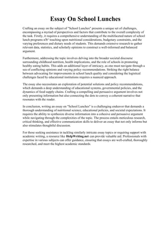 Essay On School Lunches. Why School Lunch is important | PDF