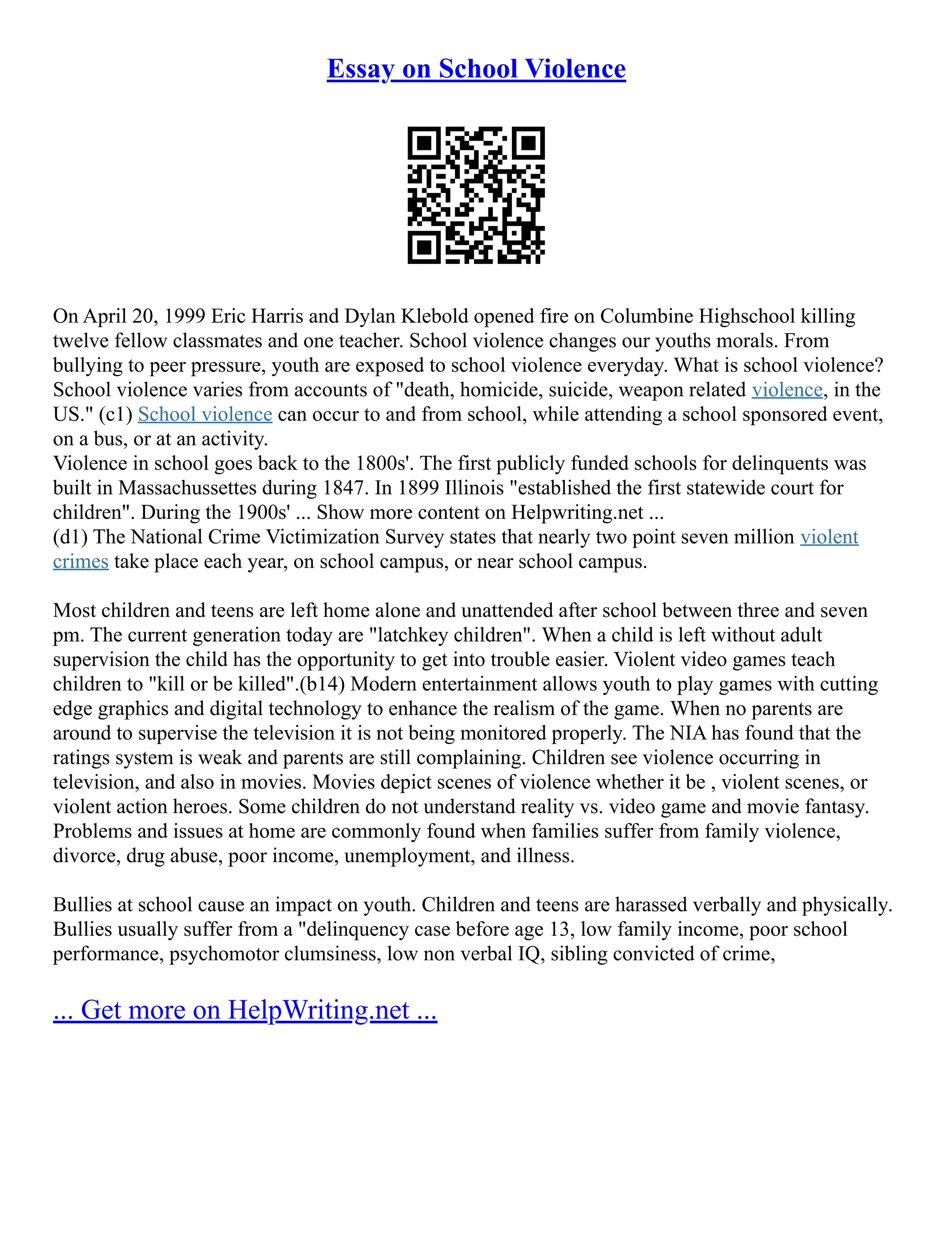 Essay On School Violence | PDF