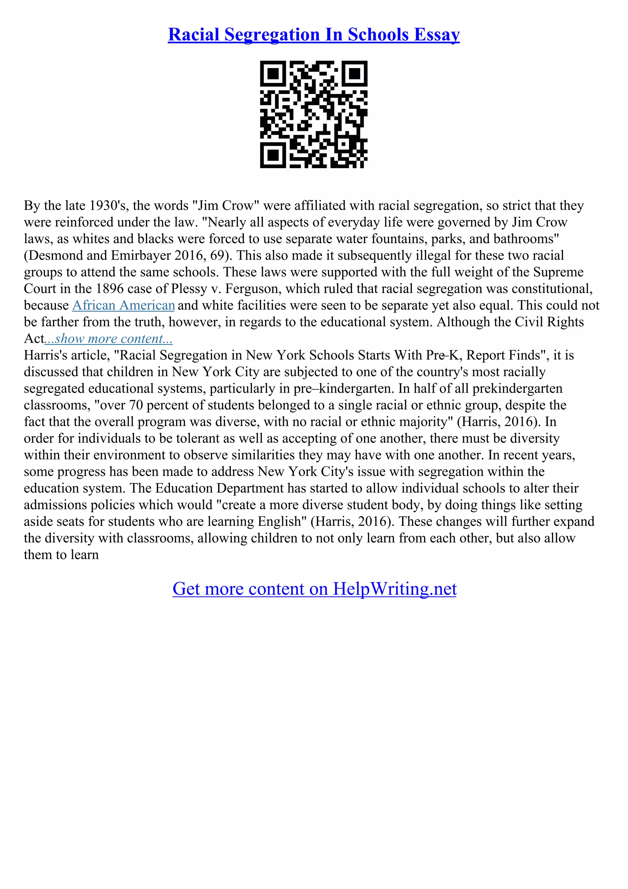 Essay On Segregation | PDF