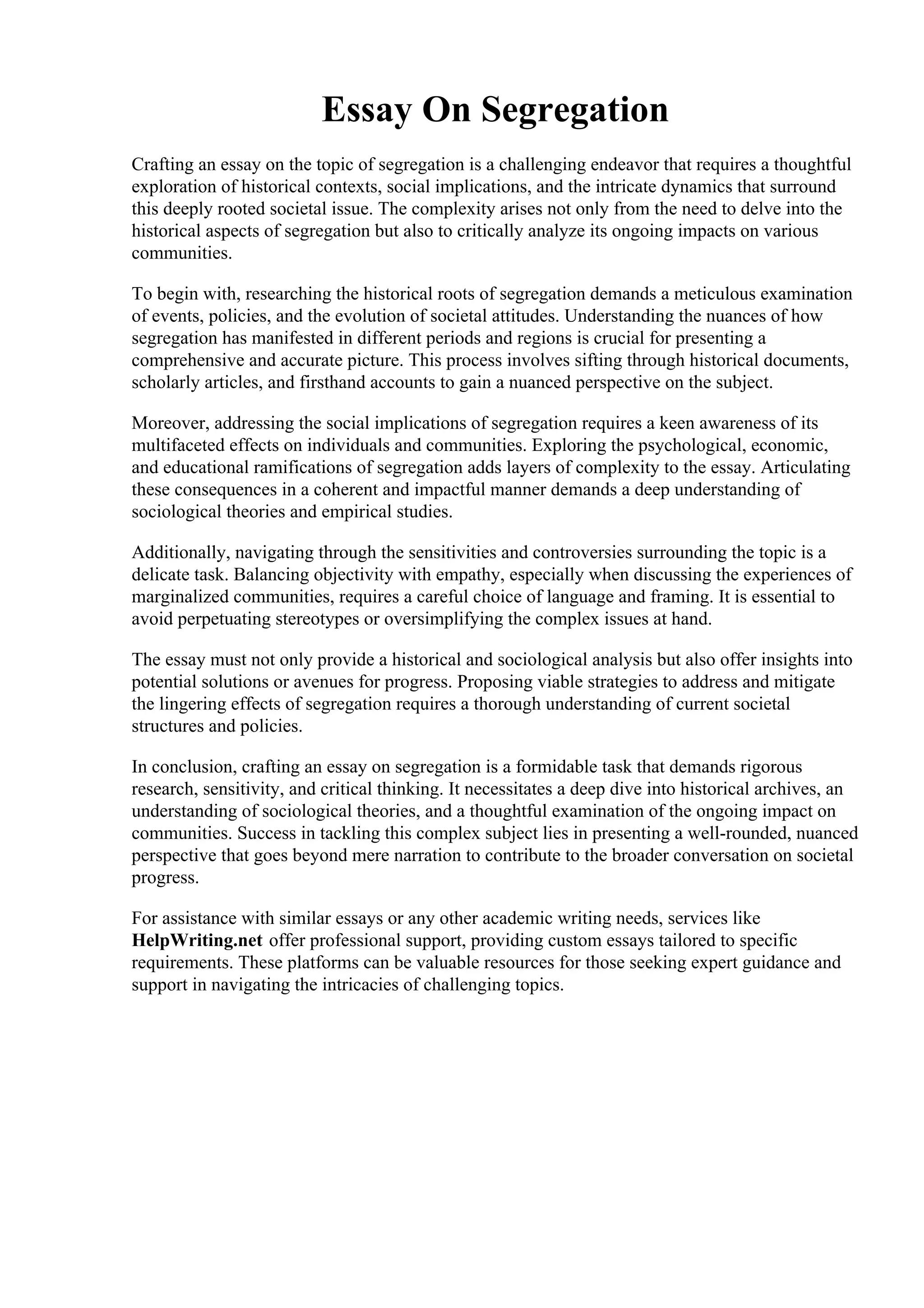 Essay On Segregation | PDF