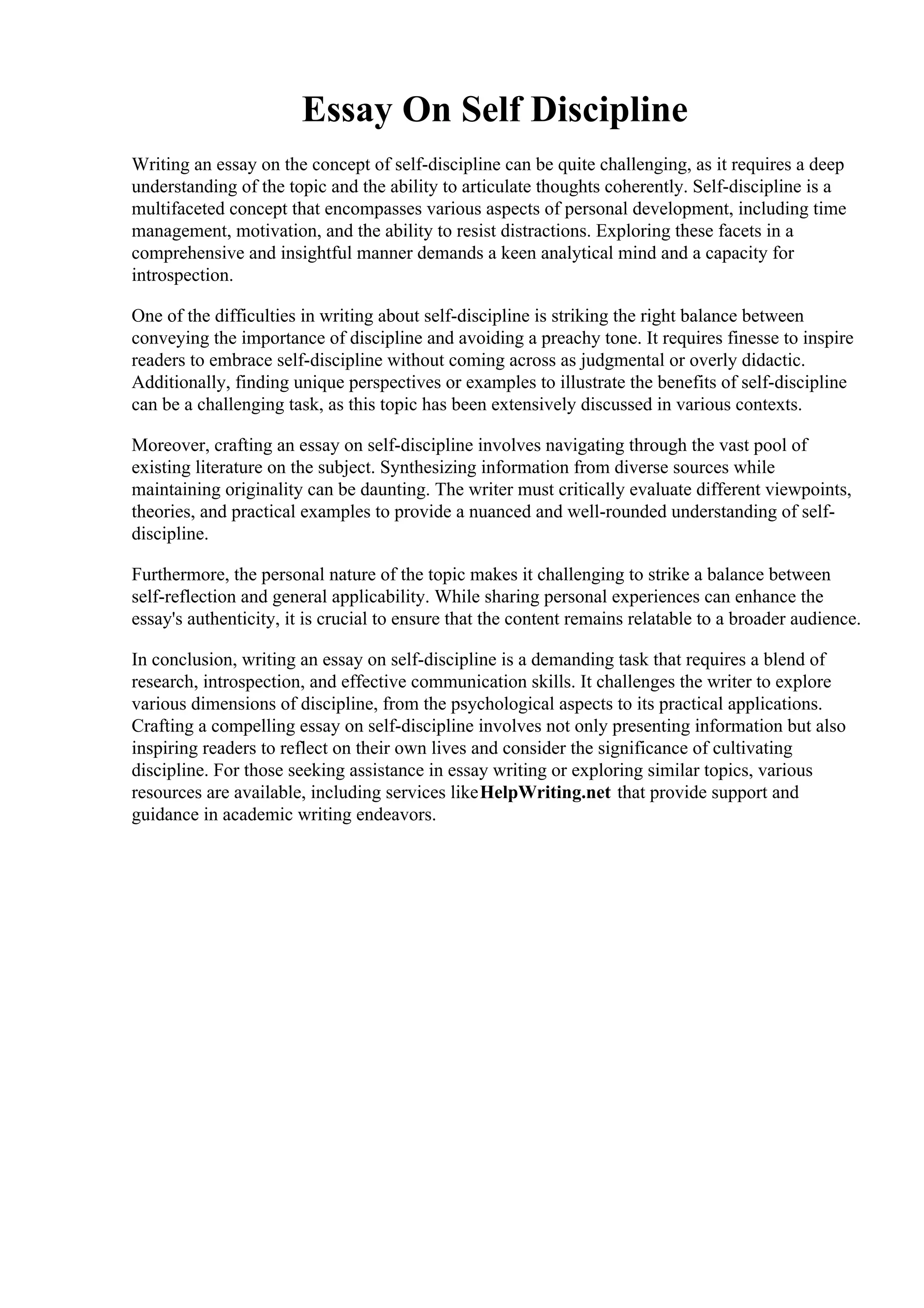 Essay On Self Discipline. Self Discipline Benefits and Importance | PDF