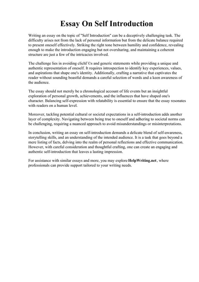 Essay On Self Introduction. 016 Sample Essay About Myself Introduction ...