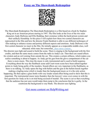 Essay On Shawshank Redemption | PDF
