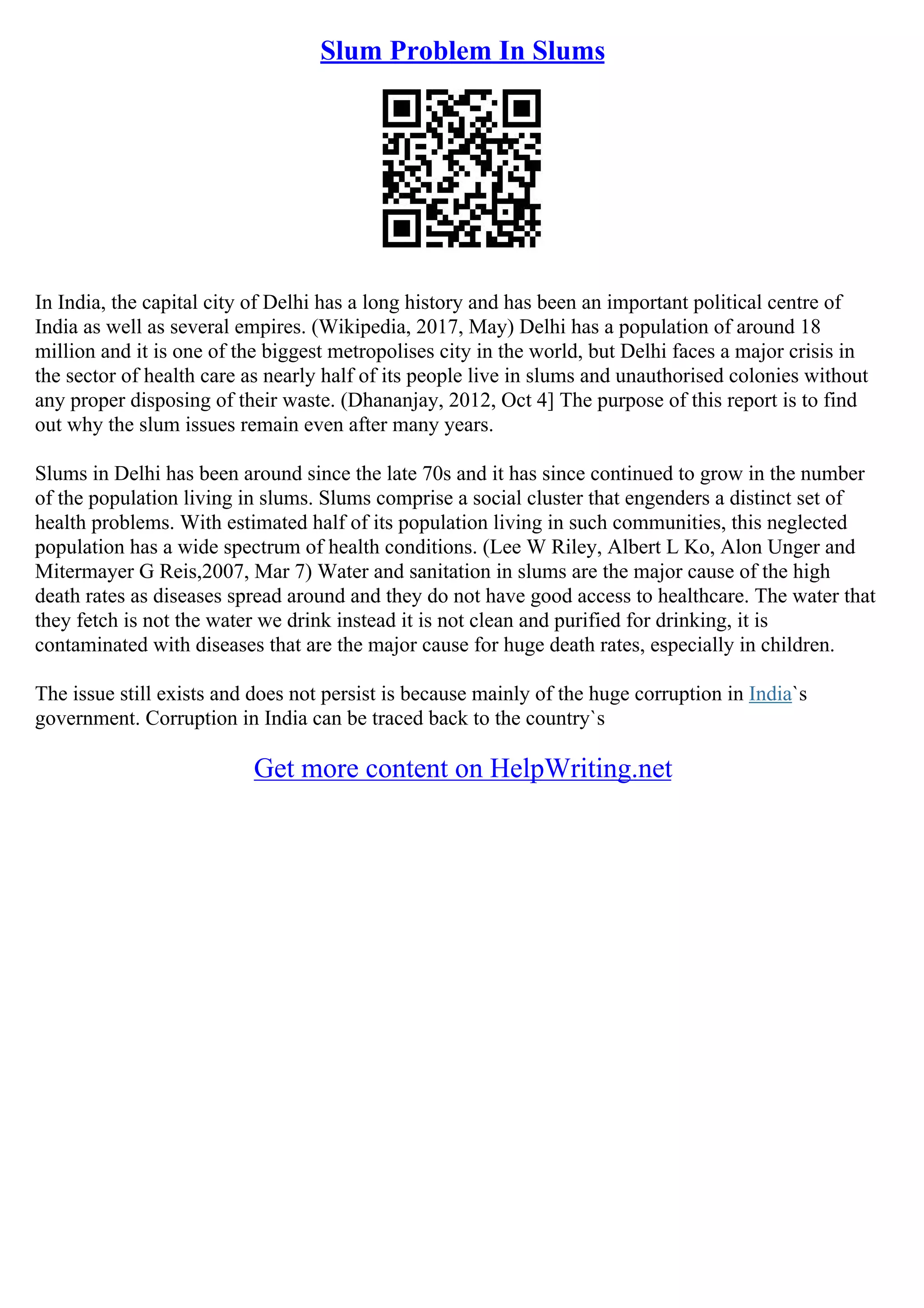 Essay On Slums | PDF