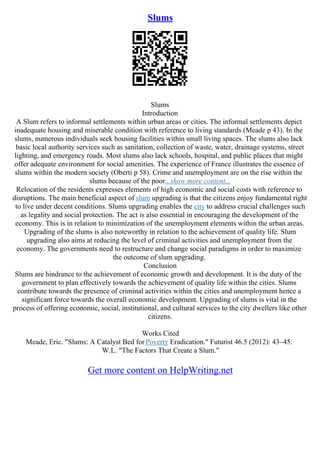 Essay On Slums | PDF