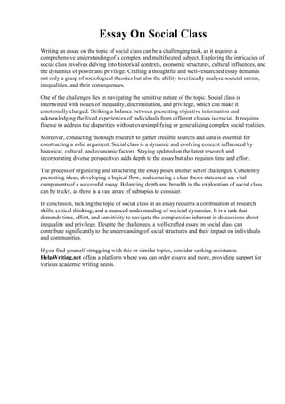 Essay On Social Class. Essay On Social Class In The Classroom PPT | PDF