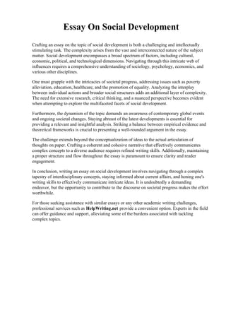 Essay On Social Development. Clarion University of Pennsylvania | PDF