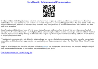 Essay On Social Identity | PDF