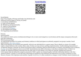 Essay On Social Identity | PDF