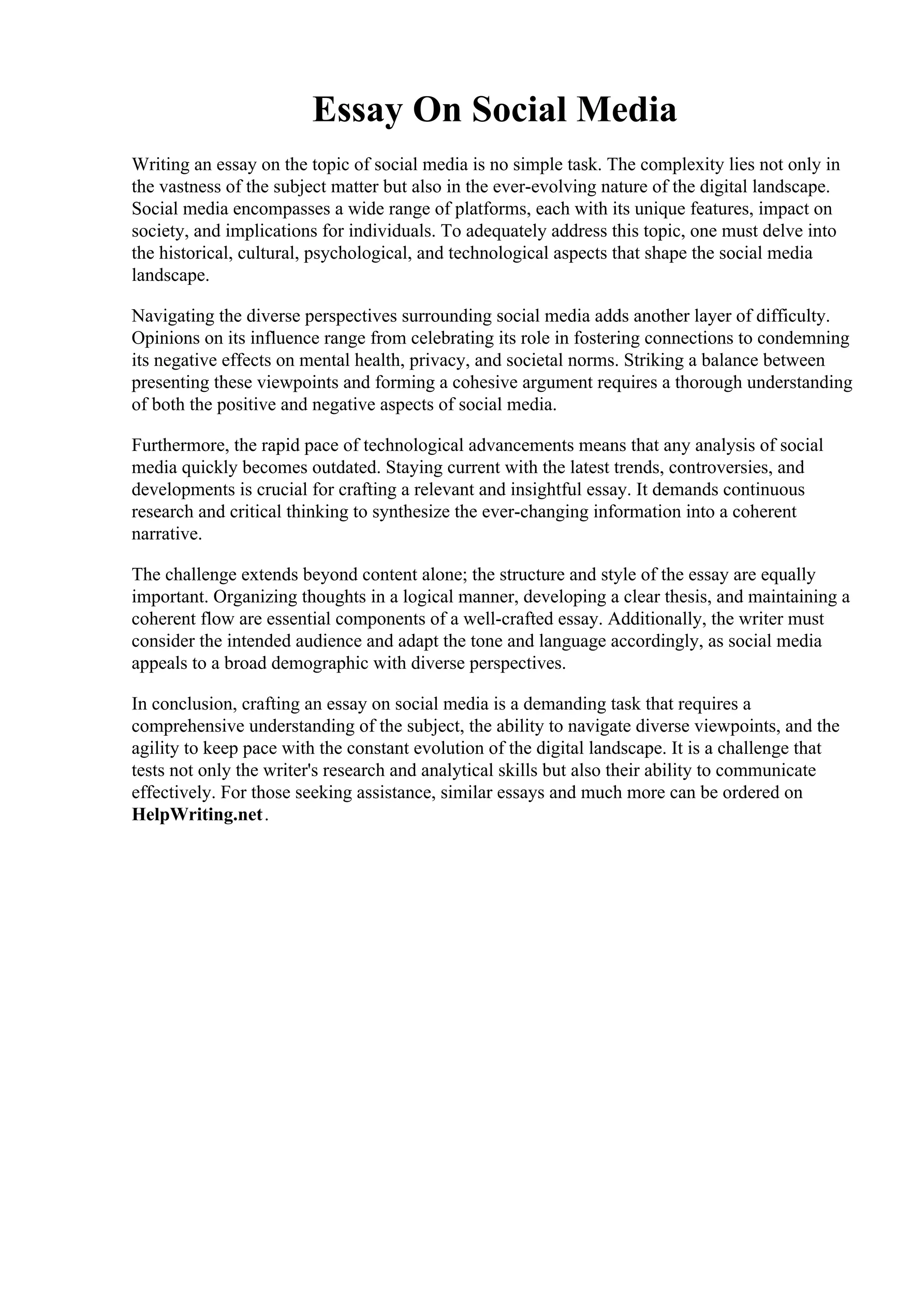 Essay On Social Media | PDF