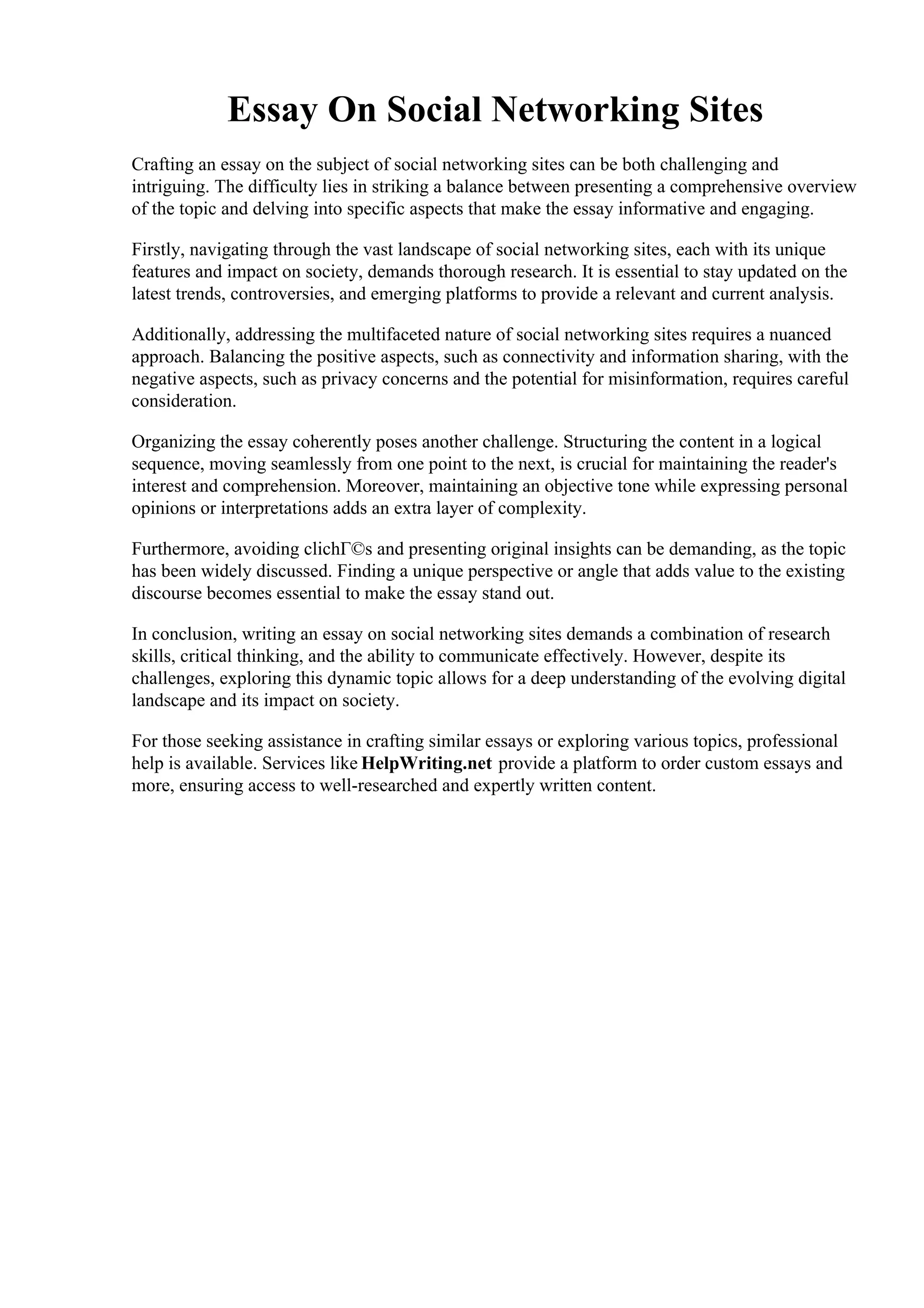 Essay On Social Networking Sites.pdf | Social Networking | Internet