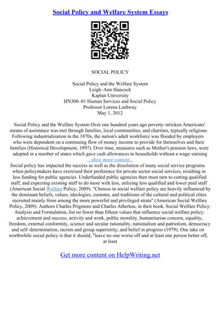 Essay On Social Welfare | PDF