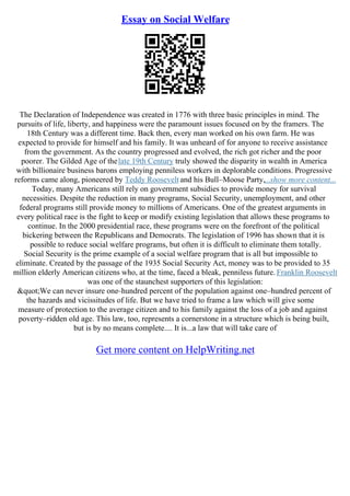 Essay On Social Welfare | PDF