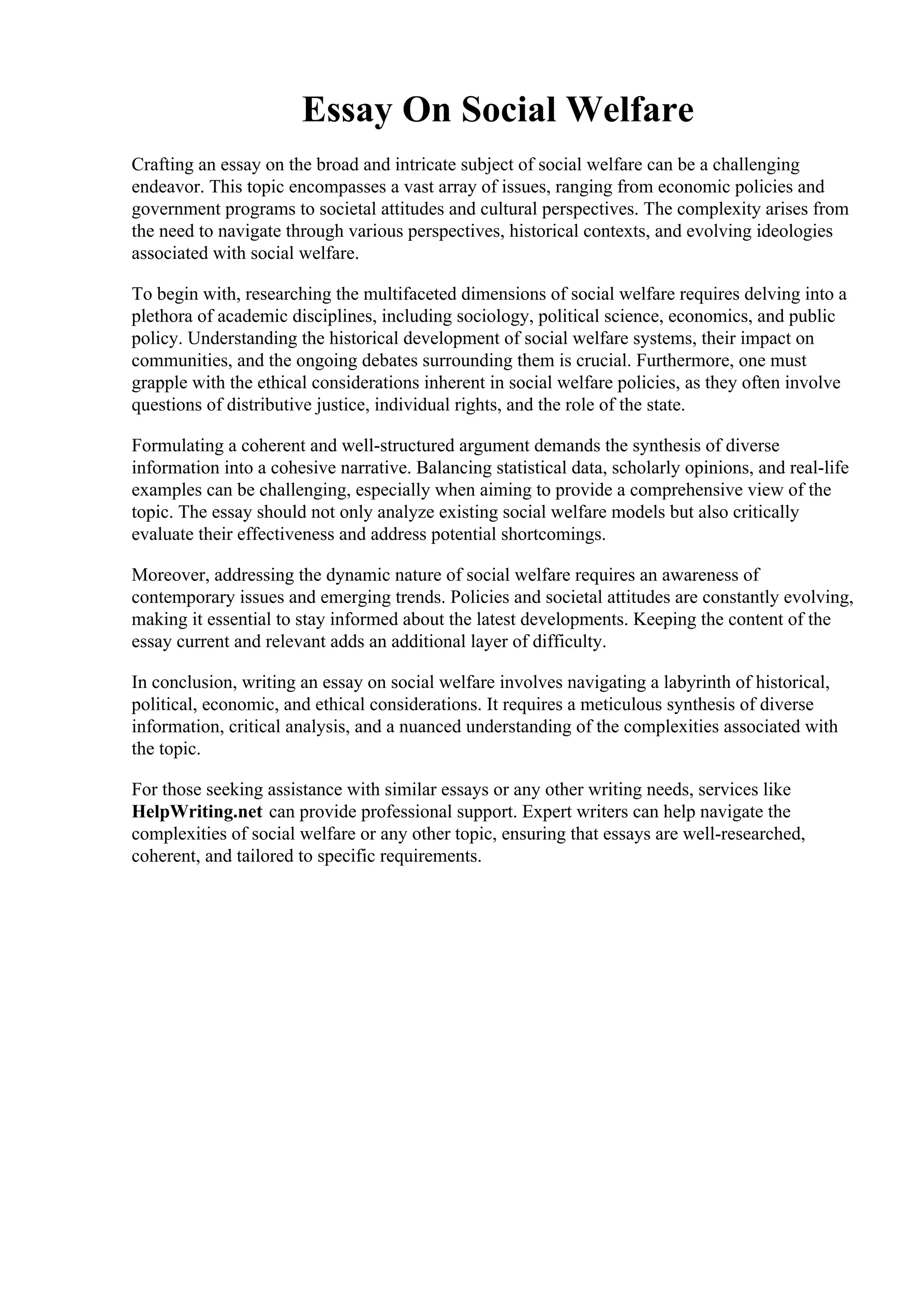 Essay On Social Welfare. social-welfare-administration | PDF