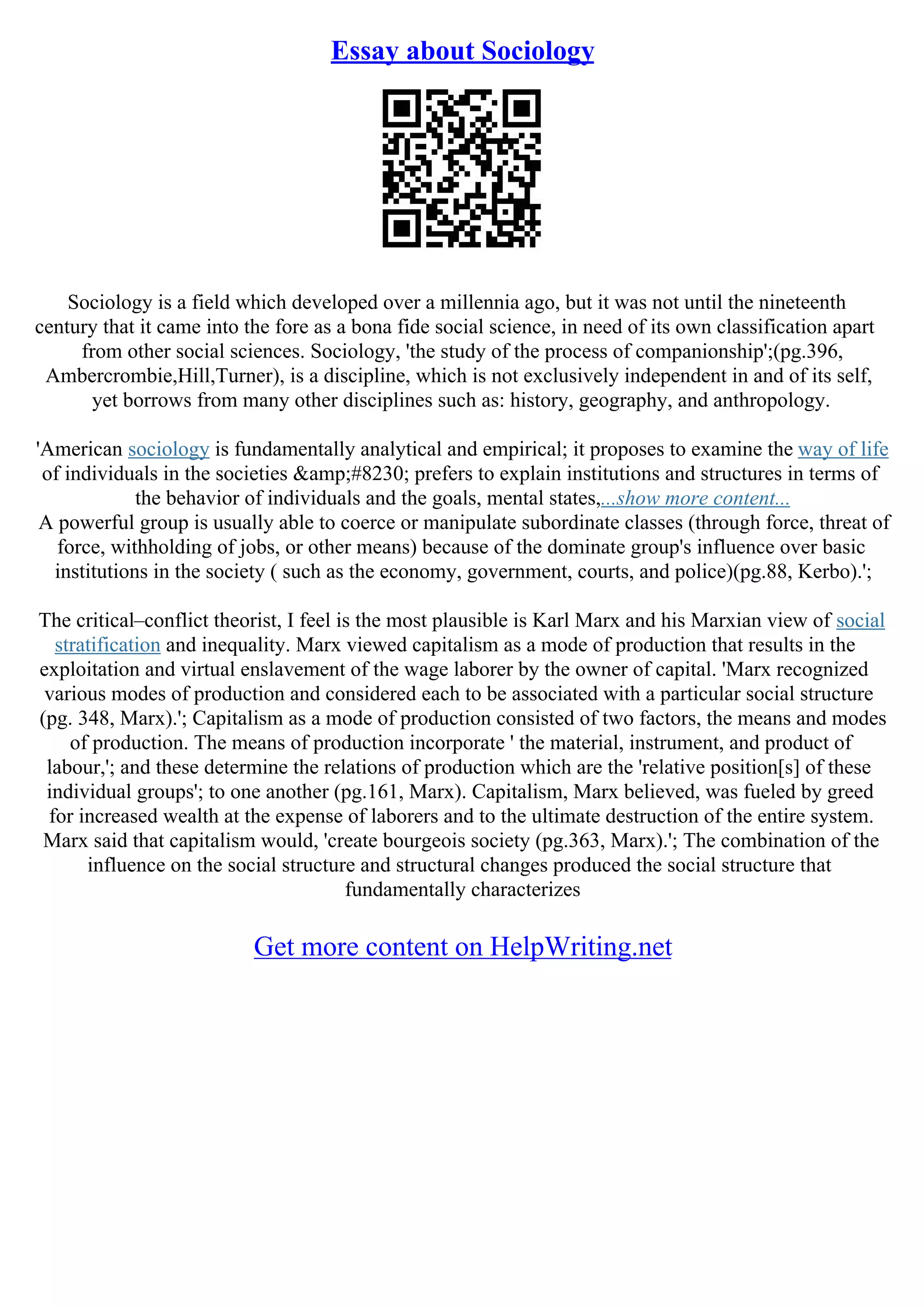 Essay On Sociology | PDF