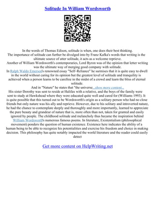 Essay On Solitude | PDF