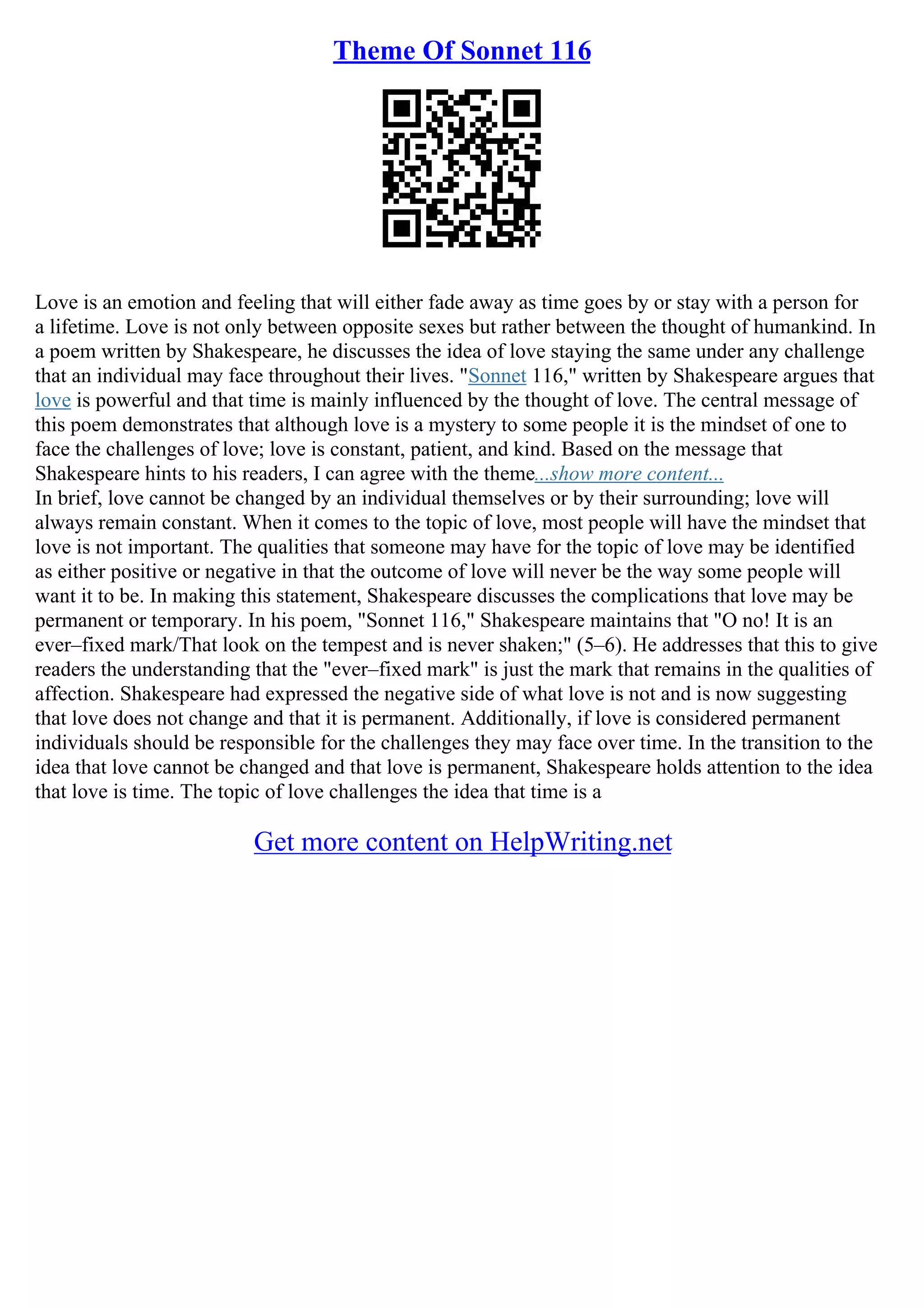 Essay On Sonnet 116 | PDF | Poetry | Books and Literature