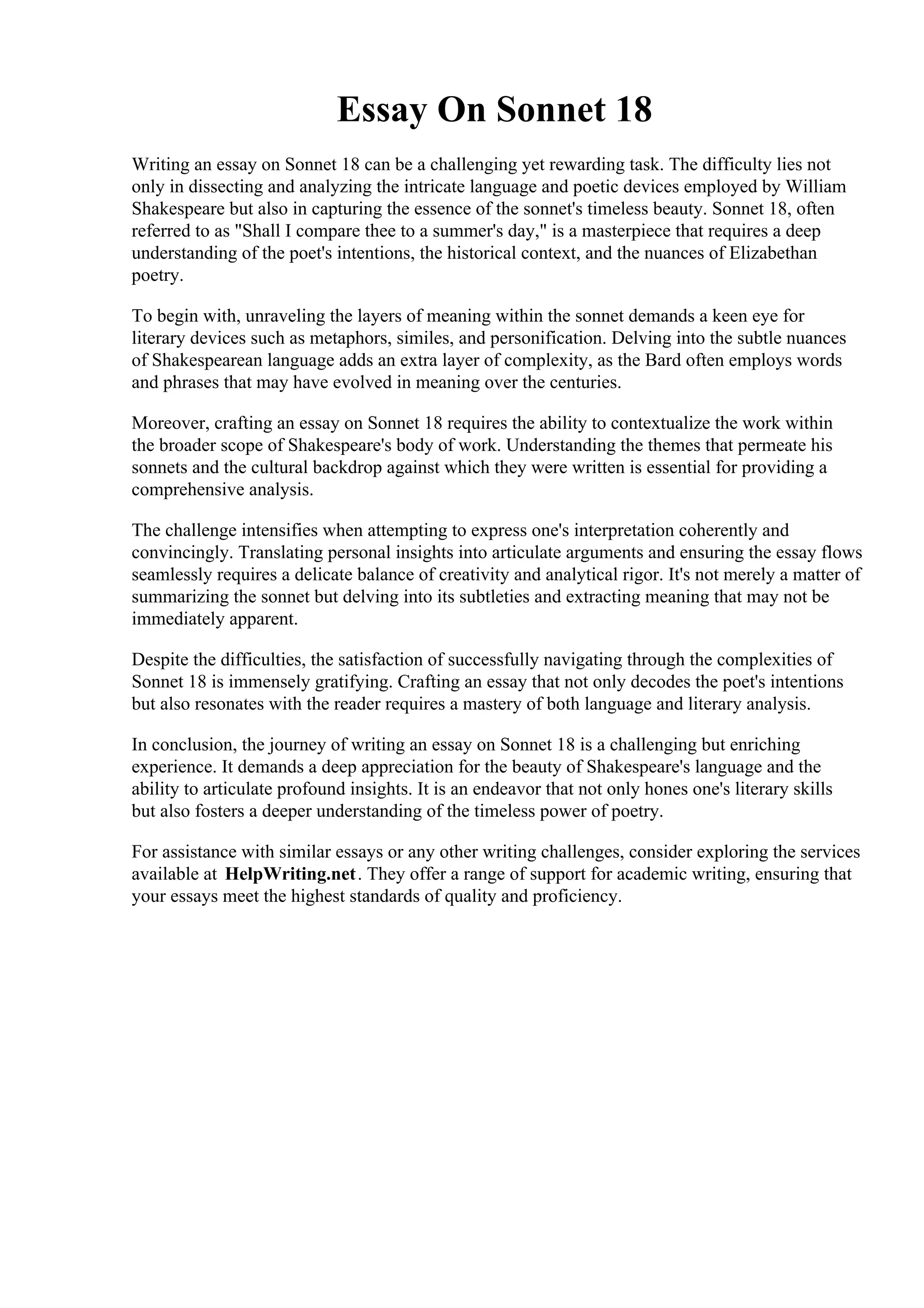 Essay On Sonnet 18 | PDF