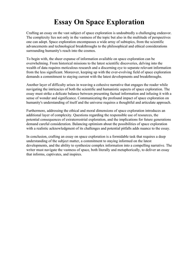Essay On Space Exploration. Argumentative Essay Space Exploration Outer ...