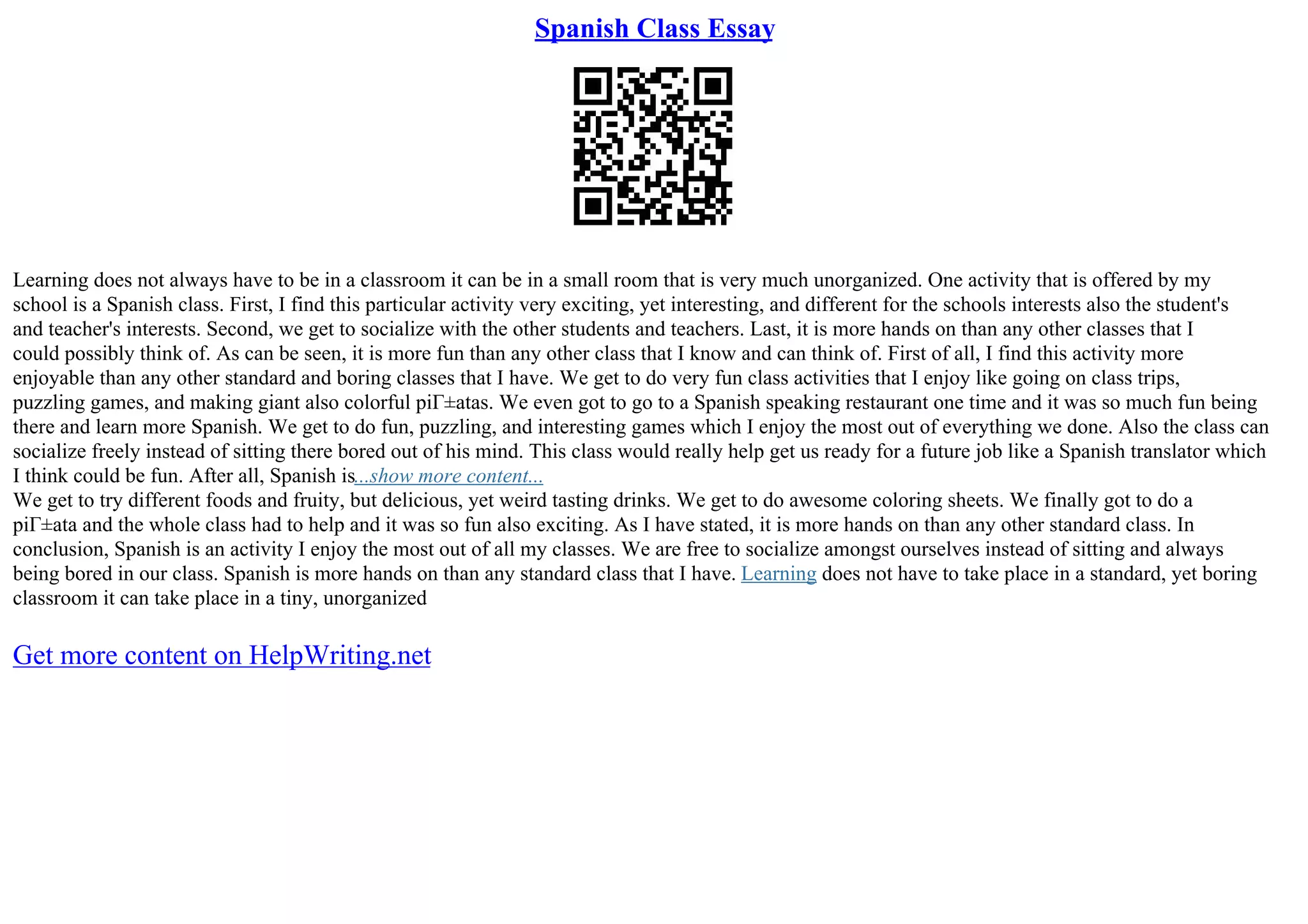 Essay On Spanish Class | PDF