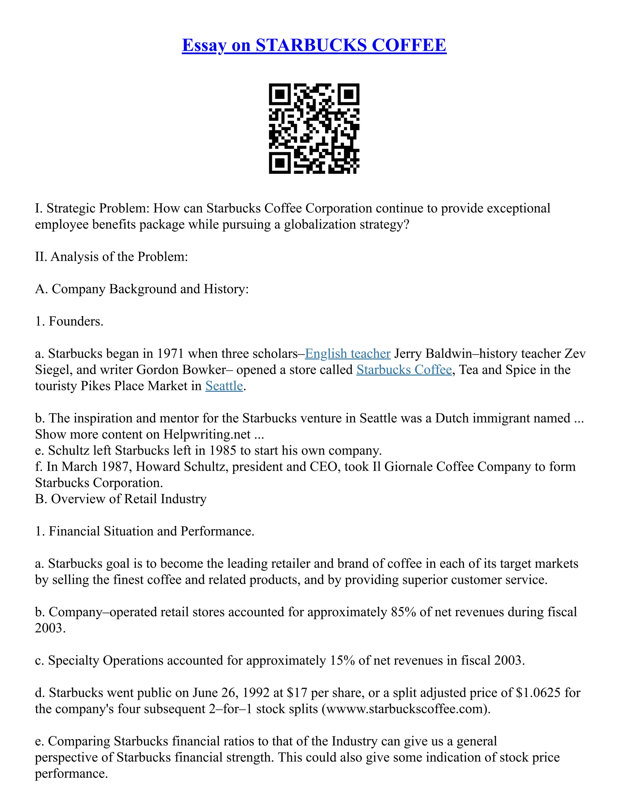 Essay On STARBUCKS COFFEE | PDF