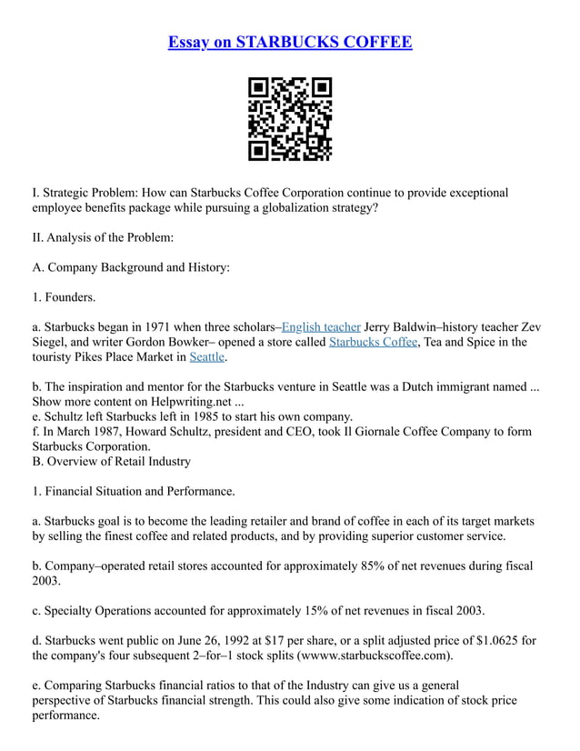 Essay On STARBUCKS COFFEE | PDF