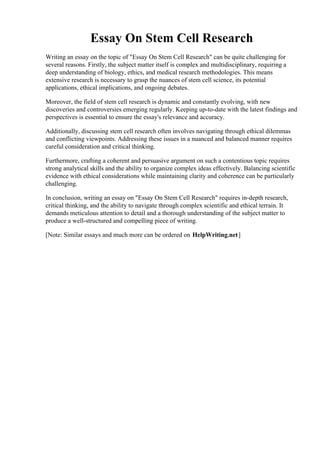 Essay On Stem Cell Research | PDF