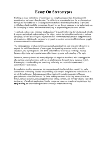 Essay On Stereotypes | PDF