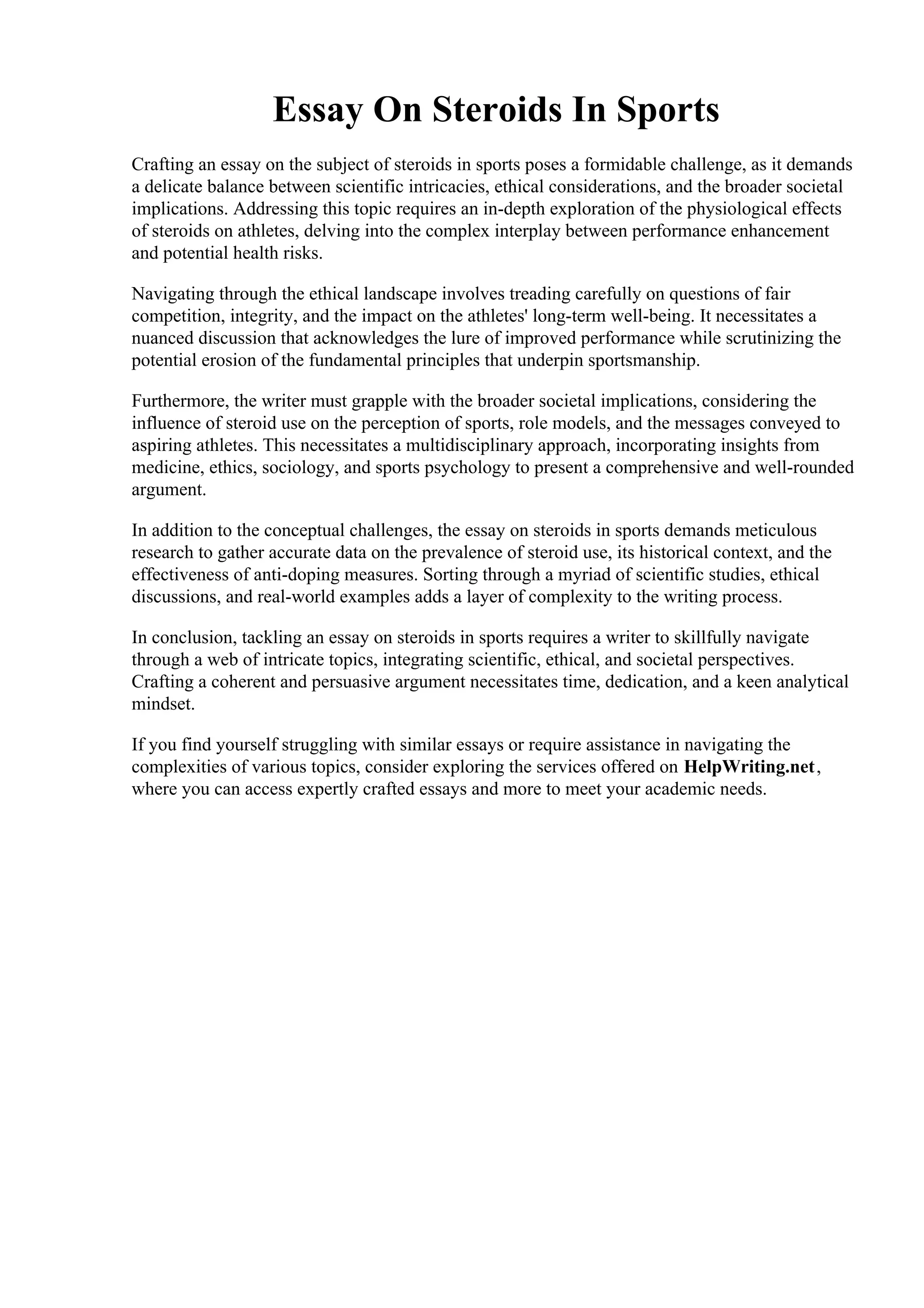 Essay On Steroids In Sports. PDF Anabolic steroids and the athlete: a ...