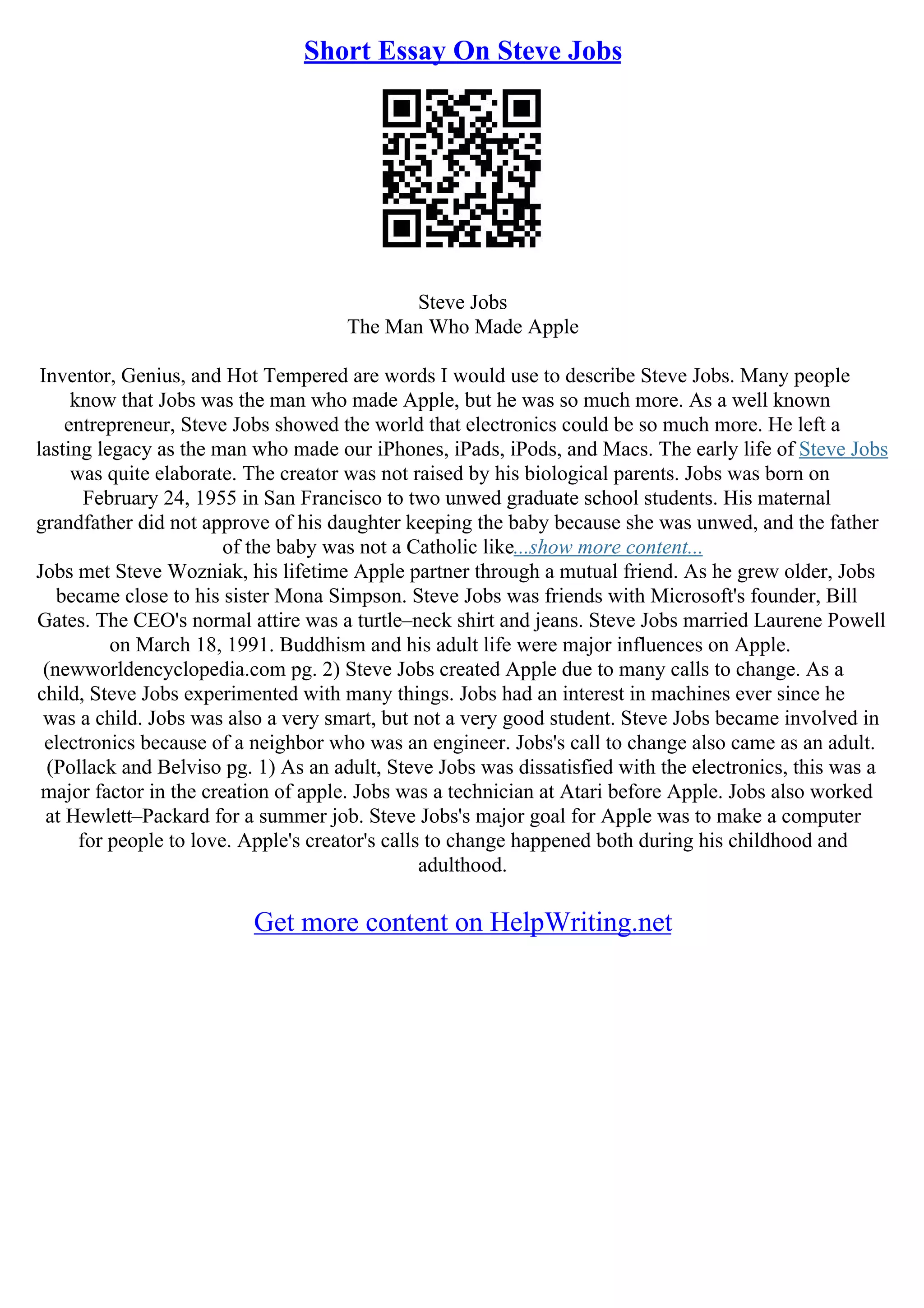 Essay On Steve Jobs Life | PDF | Consumer Electronics | Technology ...