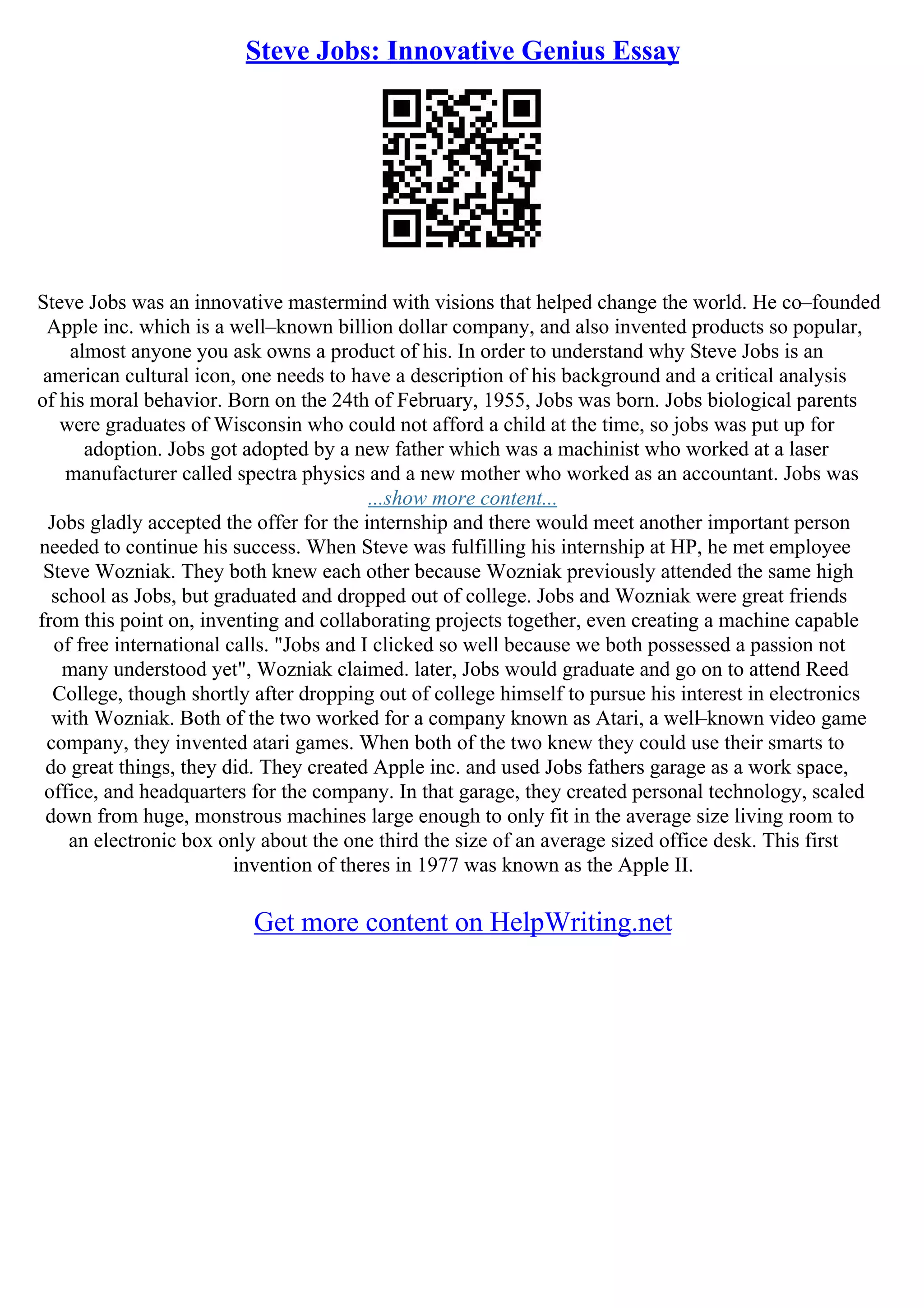 Essay On Steve Jobs Life | PDF