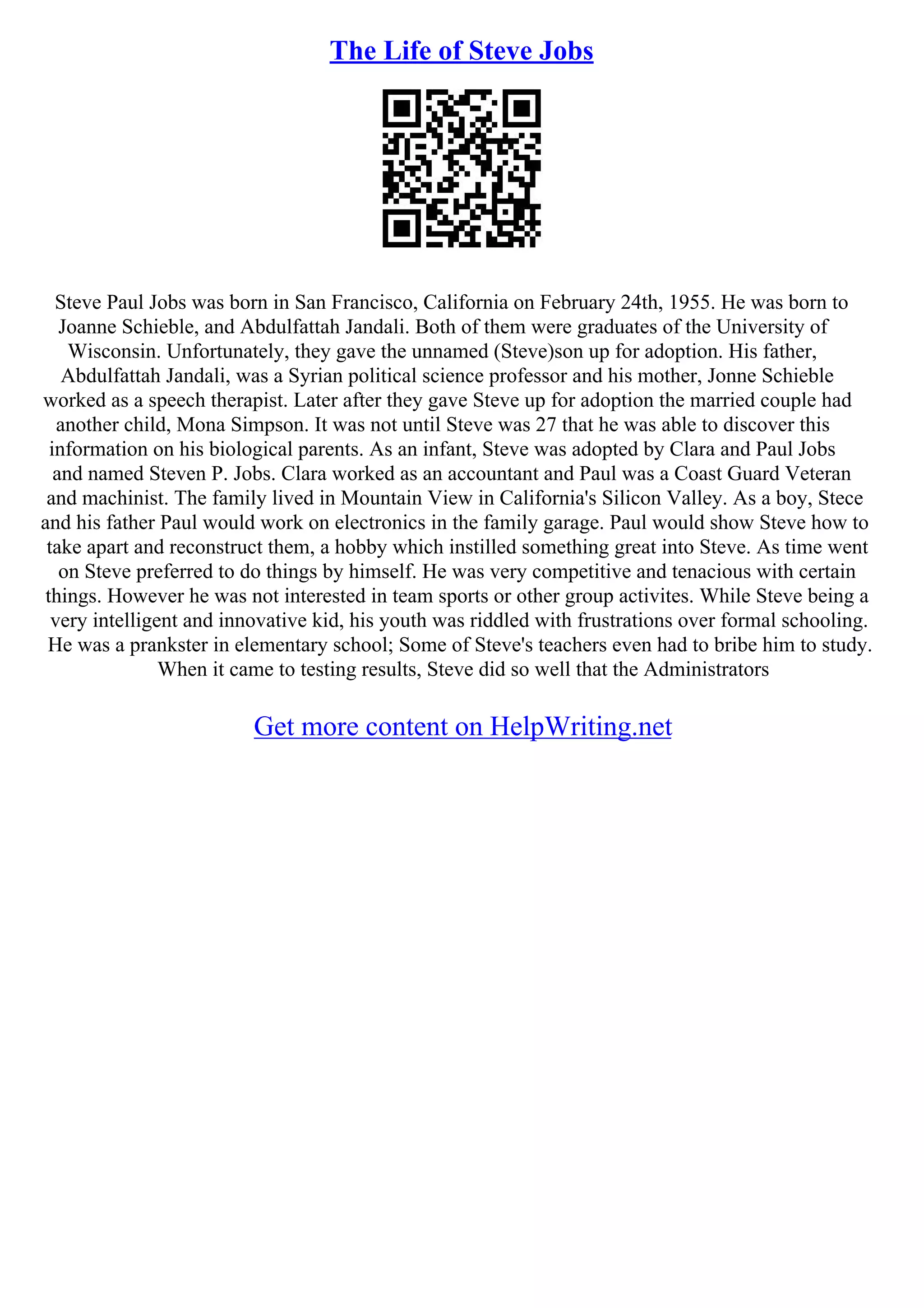 Essay On Steve Jobs Life | PDF