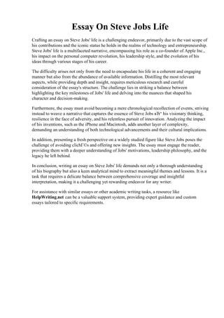 Essay On Steve Jobs Life. Steve Jobs Biography Summary Essay Example ...