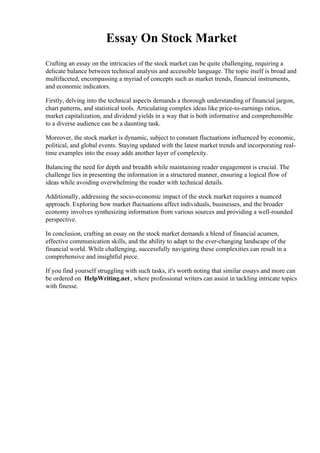 Essay On Stock Market.pdf | Stocks and Bonds | Personal Investing