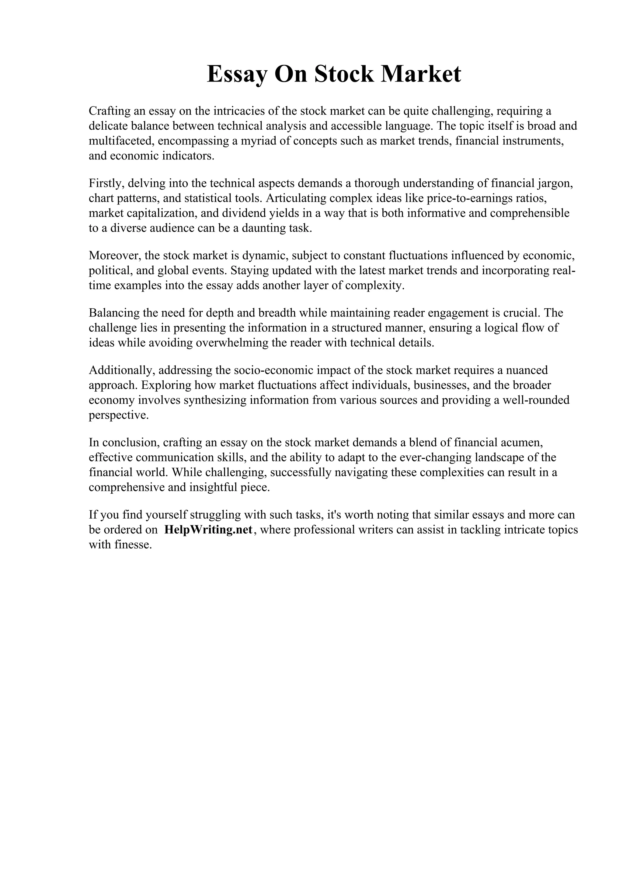 Essay On Stock Market | PDF