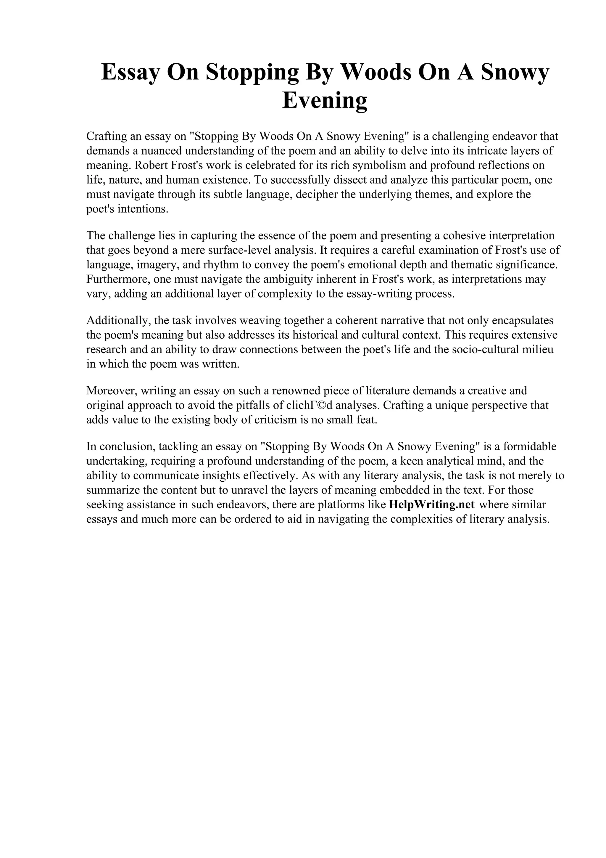 Essay On Stopping By Woods On A Snowy Evening | PDF | Biological ...