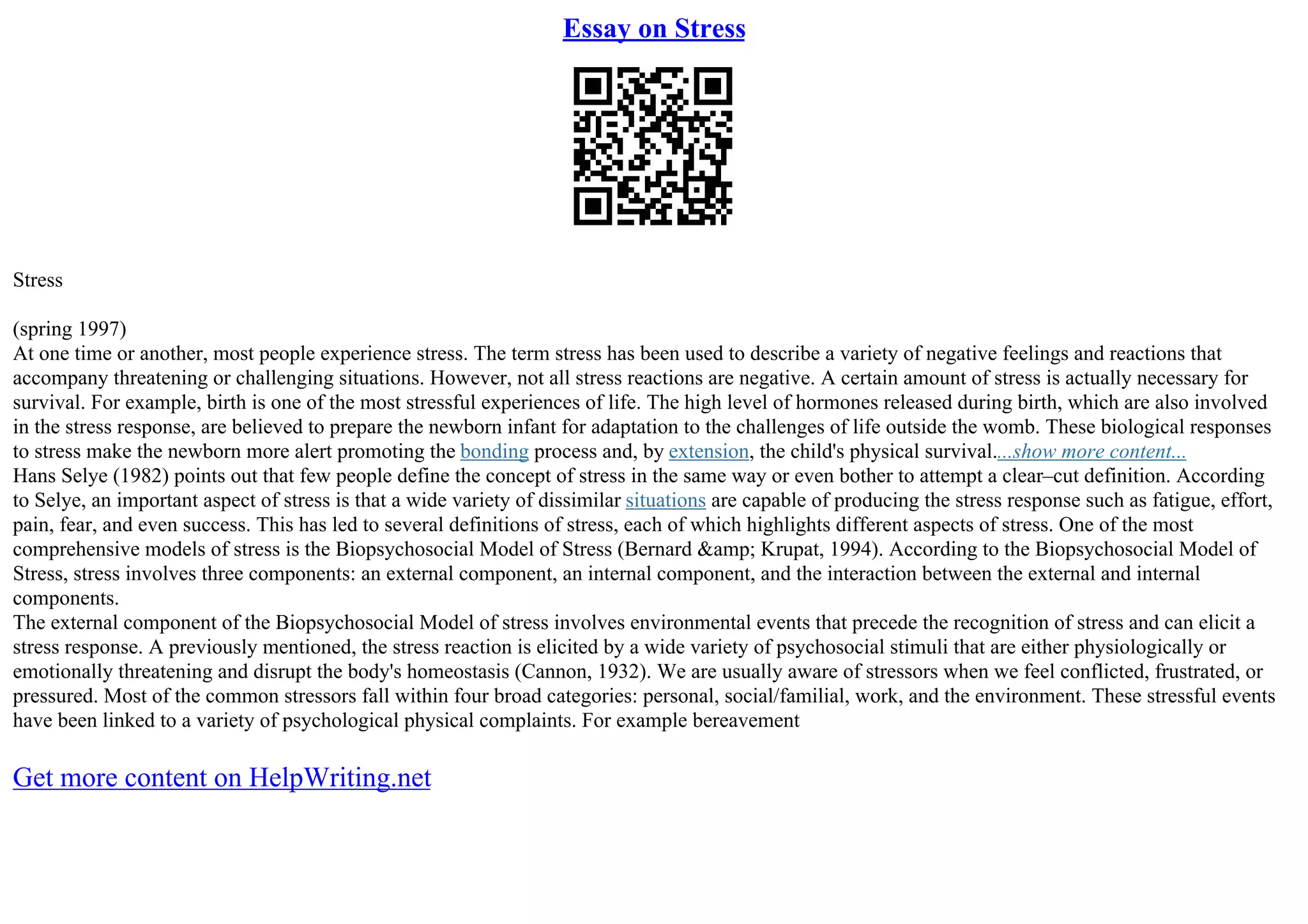 Essay On Stress | PDF